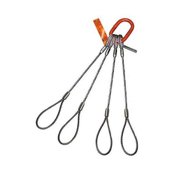 Hsi Four Leg Wire Rope Sling, 3/8 in dia, 12 ft Length, Flemish Loop, 5 ...