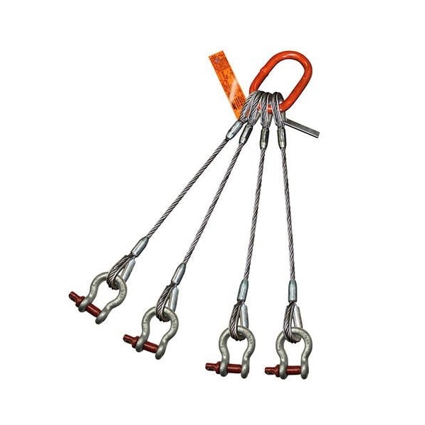 Hsi Four Leg Wire Rope Sling, 7/8 in dia, 6 ft Length, Screw Pin Anchor ...