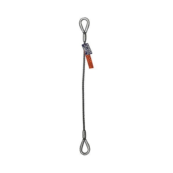 Hsi Single Leg Wire Rope Sling, 1-1/8 in dia, 12 ft Length, Thimble to ...