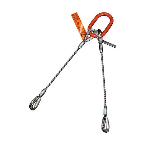 Hsi Two Leg Wire Rope Bridle Slng, 1/4 in dia, 24ft L, HD Thimble, 1.1 ...