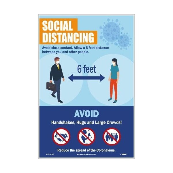Nmc Poster, SOCIAL DISTANCING AVOID CLOSE CONTACT, Paper, 5pk, 18 H x ...
