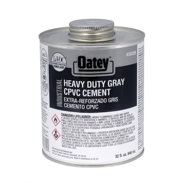 Oatey CPVC INDUSTRIAL CEMENT, 32 OZ, OPAQUE LIQUID, GRAY 30329 | Zoro