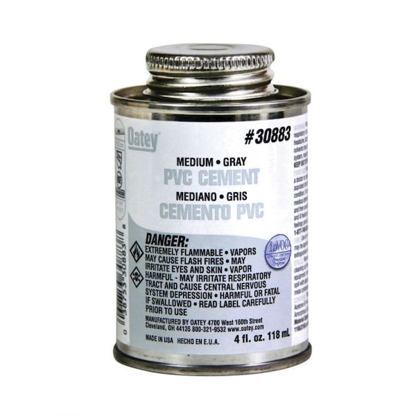 Oatey LOW VOC PVC SOLVENT CEMENT, 4 OZ CAN, OPAQUE LIQUID, GRAY, 093 ...
