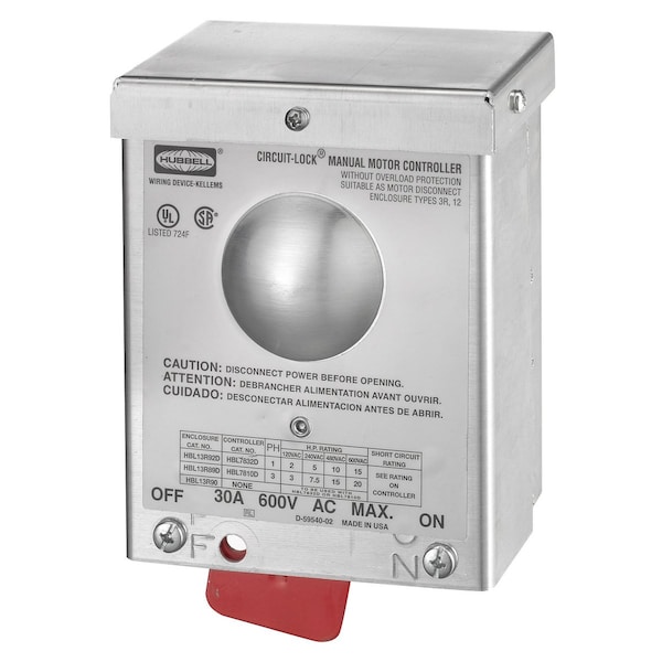 Hubbell Wiring Device-Kellems Disconnect Switch, Single Phase, NEMA 3R ...