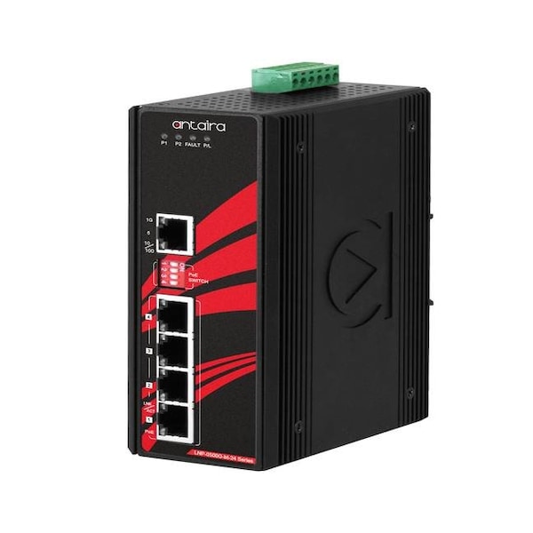 Antaira 5-Port Industrial Gigabit IEEE 802.3bt PoE+ Unmanaged Ethernet ...