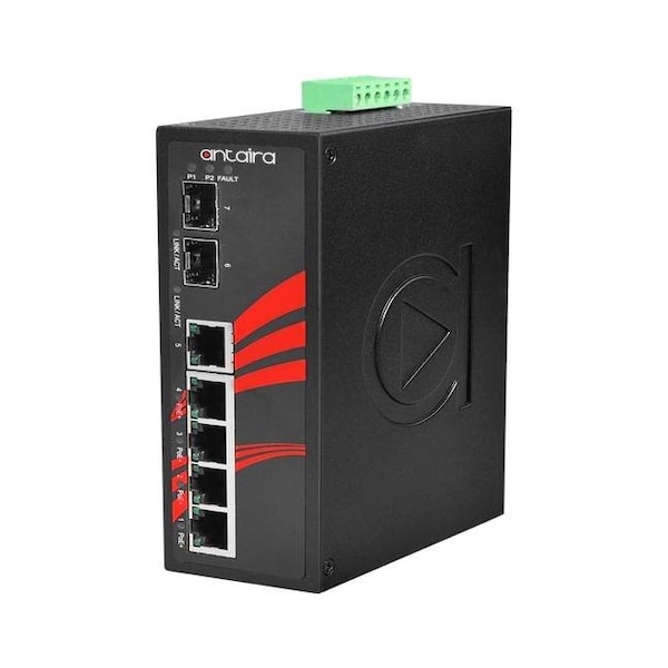 Antaira 7-Port Industrial PoE+ Unmanaged Ethernet Switch LNP-0702C-SFP ...