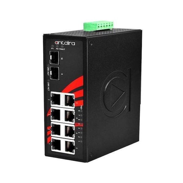 Antaira 10-Port Industrial PoE+ Unmanaged Ethernet Switch, w/8-10/100 ...