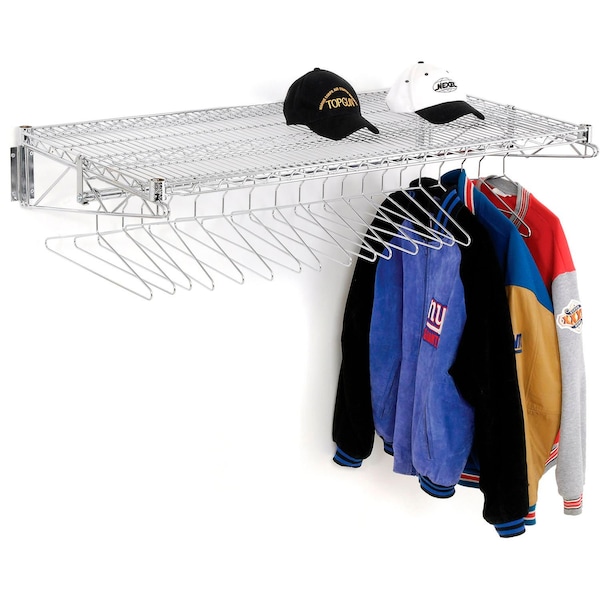 Nexel Chrome Coat Rack with Bars, Wall Mount, 48inW x 24inD x 6inH ...