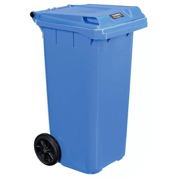 Global Industrial Mobile Trash Container with Lid, 32 Gallon Blue ...