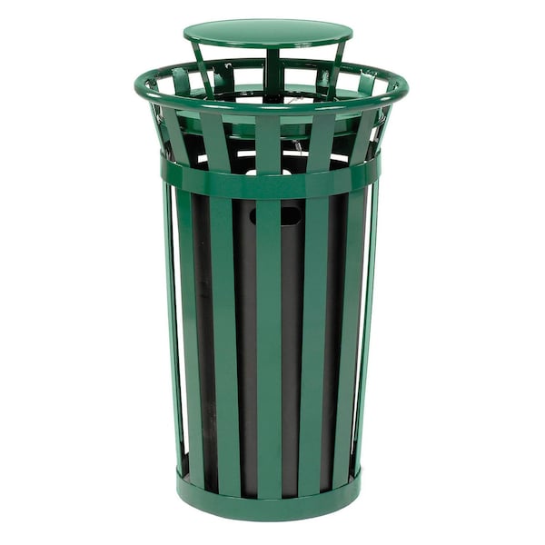Global Industrial Round Slatted Trash Can, Green, Steel 260803GN | Zoro