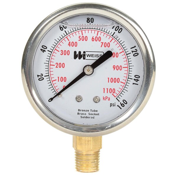 Weiss Instruments. Liquid Filled 2-1/2 Dial, 1/4 NPT Bottom, 0-160 PSI ...