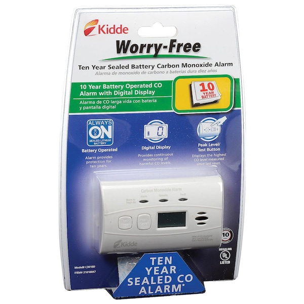 Kidde Worry-Free 10-Year Sealed Lithium Battery Operated CO Alarm with ...