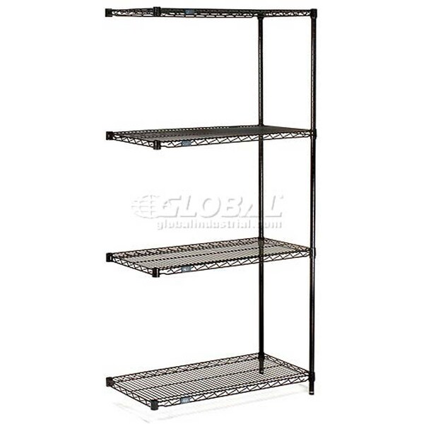 Nexel Black Epoxy, 4 Tier, Wire Shelving Add-On Unit, 48W x 14D x 86H ...