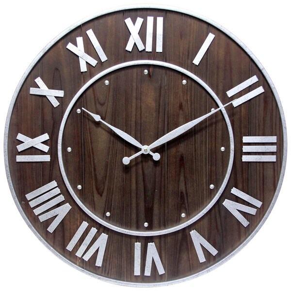 Infinity Instruments Wine Barrel - 23" Round Dark Brown Wood Clock ...