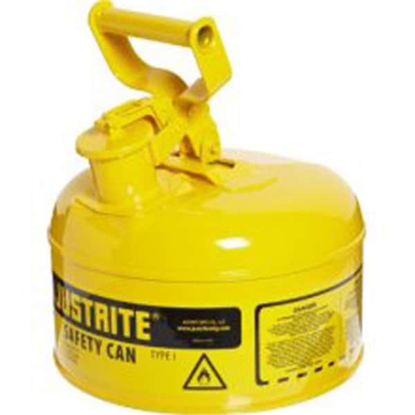 Justrite Yellow Metal Safety Can, Type 1, One Gallon Capacity, for ...