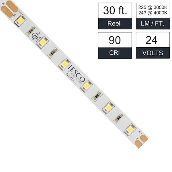Jesco 30ft Flexible LED Strip Light 24VDC 3000K 90 CRI CVX-ST-3090-30FT ...