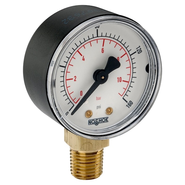 Noshok Dry Pressure Gauge, 0 to 100 psi psi, 2 in Dial, 1/4 in NPT ...