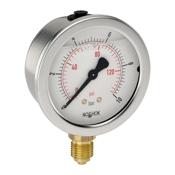 Noshok Pressure Gauge, 2.5" 304SS Case, Copper Alloy Internals, 160 psi ...