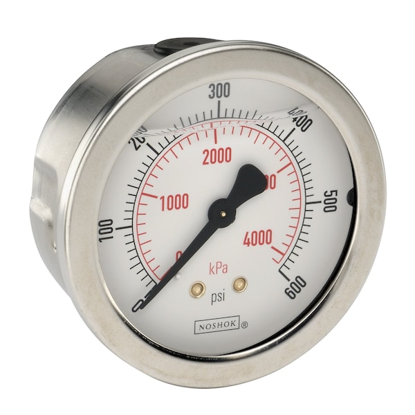 Noshok Pressure Gauge, 0 to 600 psi psi, 2-1/2 in Dial, 1/4 in NPT or 7 ...