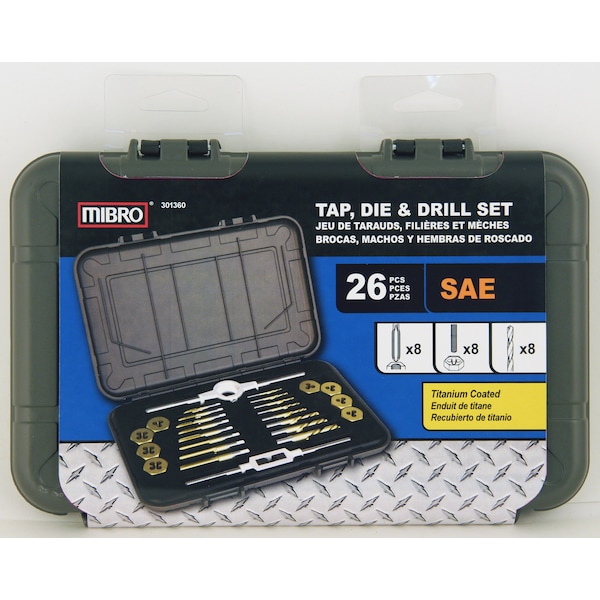 Mibro 26-Piece SAE Tap Die and Drill Set 301360BLUE | Zoro