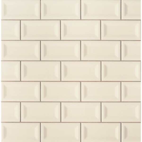 Msi Almond Glossy SAMPLE Inverted Beveled Ceramic Subway Tile ZOR-PT ...