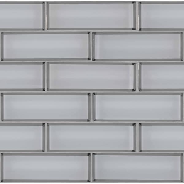 Ackland Rivella Sage Edge 12 in. x 12 in. Glossy Beveled Glass Subway ...