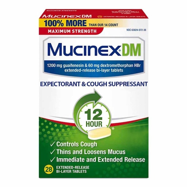 Mucinex Dm Cold and Cough Relief 1,200 mg - 60 mg Strength Tablet, 28PK ...