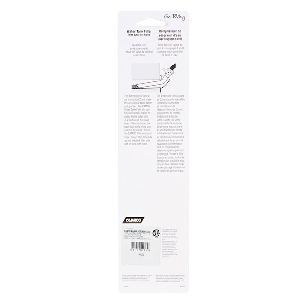 Camco WATER TANK FILLER WITH SHUTOFF VALVE, LLC 40003 | Zoro
