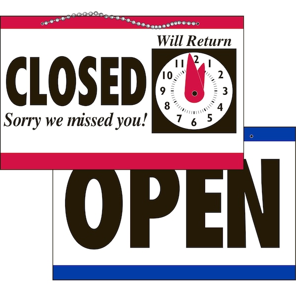 Hy-Ko Open/Closed Clock Sign 12 x 8.5 6" x 9.5", 3PK A60003 | Zoro