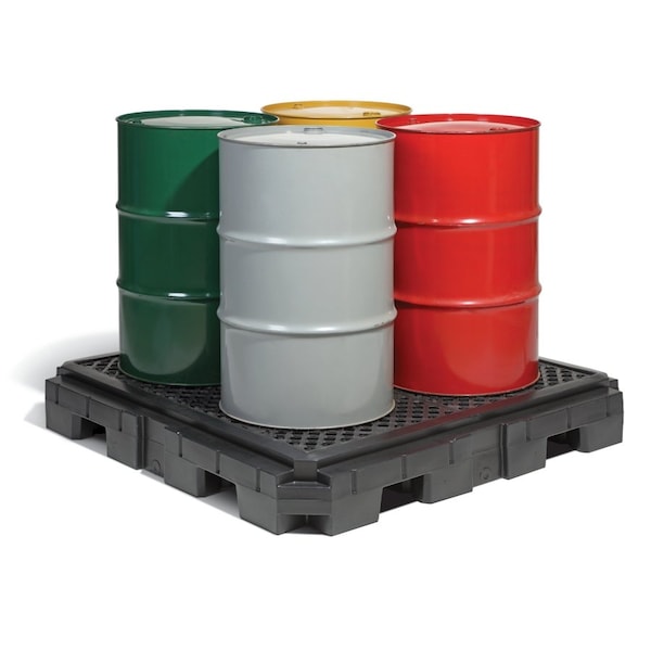 Pig Containment Pallet, 4-Drum, Heavy Duty PAK672-BK-WOD | Zoro