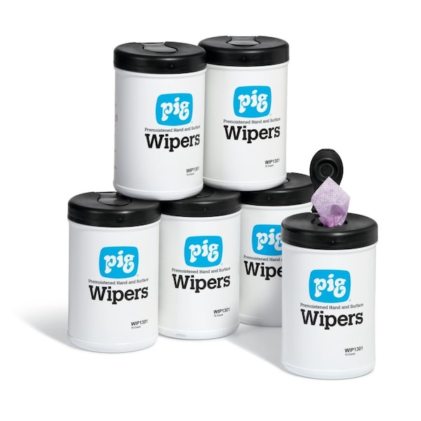 Pig Premoistened Hand and Surface Wiper 432 wipers/case, 72 wipers/disp ...