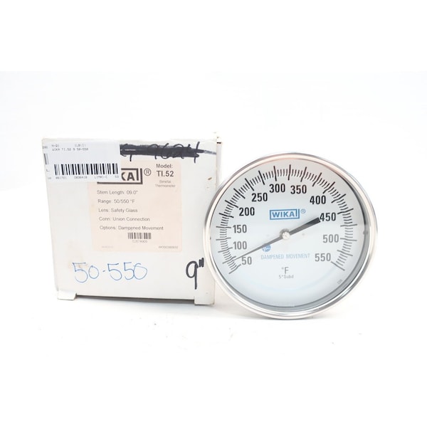 Wika 1/2In 9In 50-550F Bimetal Thermometer TI.52 | Zoro