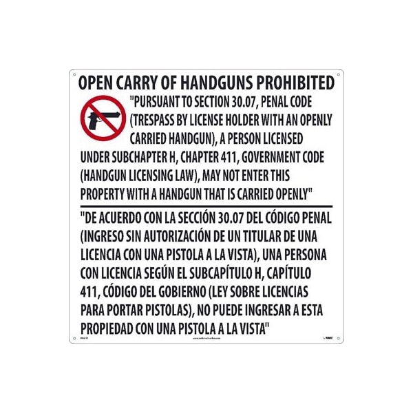 Nmc Texas Open Carry Handgun Prohibited Sign M461R | Zoro