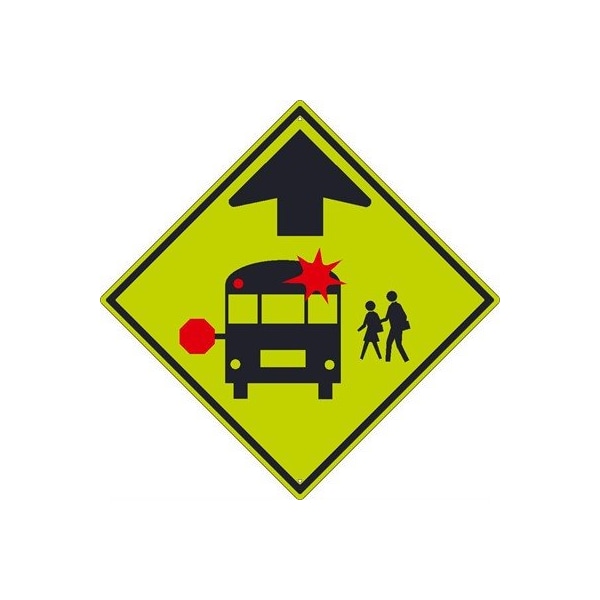 Nmc School Bus Stop Ahead Mutcd Sign, 30 in Height, Aluminum, Diamond ...