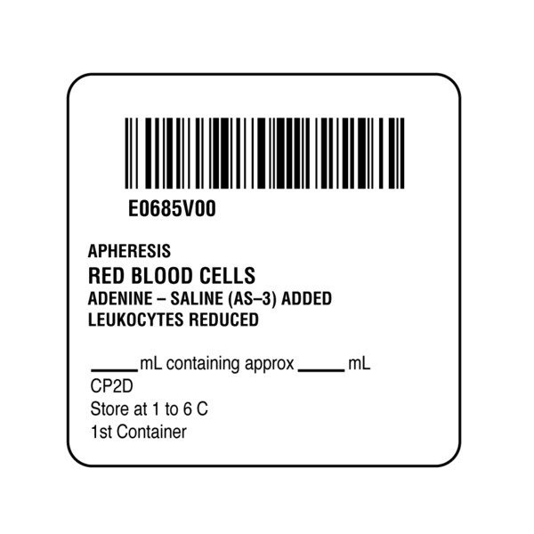 Nevs ISBT 128 Apheresis Red Blood Cells 2" x 2" BBC-0685 | Zoro