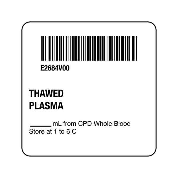 Nevs ISBT 128 Thawed Plasma 2" x 2" BBC-2684 | Zoro