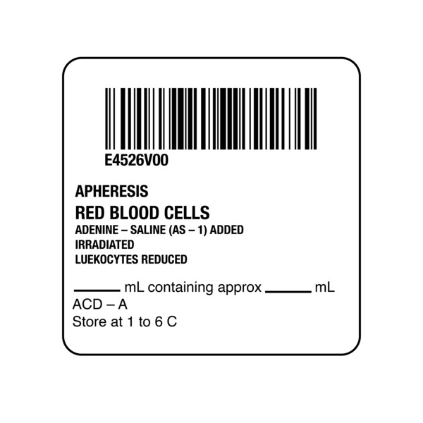 Nevs ISBT 128 Apheresis Red Blood Cells 2" x 2" BBC-4526 | Zoro