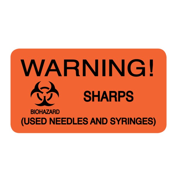 Nevs Biohazard Warning! Sharps (Used Needles & Syringes) 1-7/16" x 3 ...