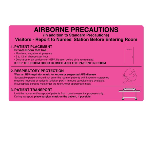 Nevs Precaution Labels - Airborne Precaution 4-1/2" x 8" Flr Pink w ...