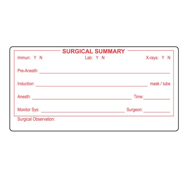 Nevs Label, Surgical Summary Pre-Anesth - White w/Red 4" x 2" VW-0086 ...