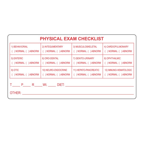 Nevs Veterinary Physical Exam Label 2" x 3" White w/Red VW-0093 | Zoro