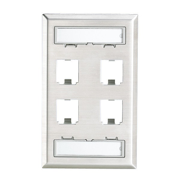 Panduit Faceplate, 4pt, Sgl Gang, Classic, SSteel CFPL4SY | Zoro
