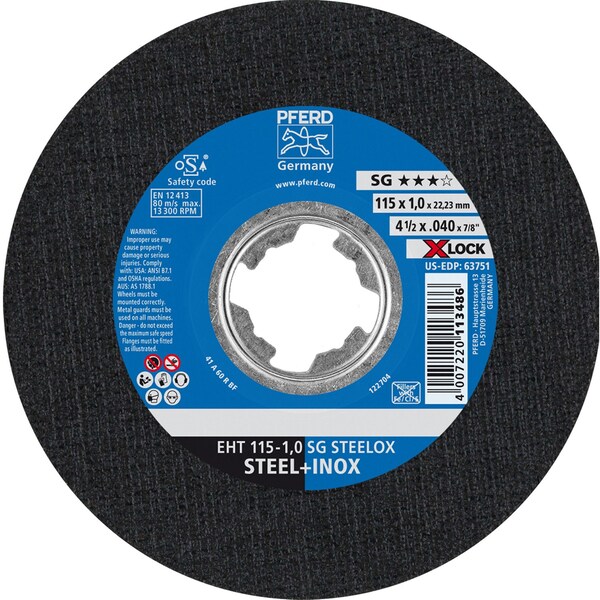 Pferd 4-1/2" x .040" Cut-Off Wheel, X-LOCK - SG STEELOX - Type 1 25PK ...