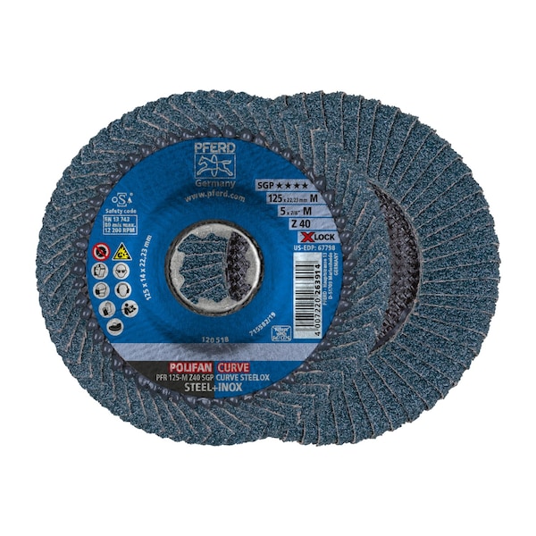 Pferd 5" X-LOCK POLIFAN Flap Disc - Z SGP CURVE STEELOX, Zirconia, 40 ...
