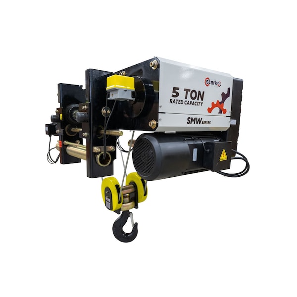 Starke Monorail Wire Rope Hoist, 5 Ton, 24/4 FPM, 460V, 20' Lift ...
