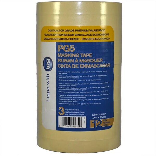 Intertape .70" x 60 Yds Tan ProMask Masking Tape, Contractor, PK 12 PG5 ...