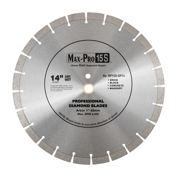 Paragon Diamond Tools 14'' x .125 x 1''(20mm) Max-Pro Huge 15mm ...