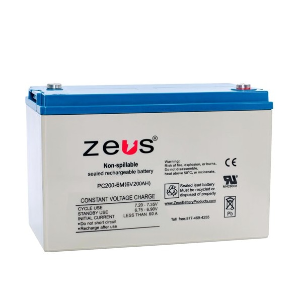 Zeus Battery Products 200Ah 6V M6 Sealed Lead Acid Battery PC200-6M | Zoro