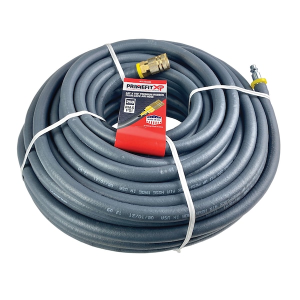 Primefit 3/8in x 100 Foot Premium Rubber Push Lock Air Hose with ...