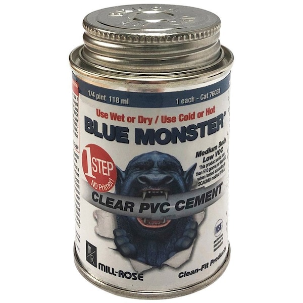 Blue Monster Clear Pvc Cement 1/4Pt 76031 | Zoro